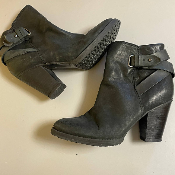 Aldo | Shoes | Aldo Womens Leather Moto Booties 7 Black Heel Ankle Zip ...